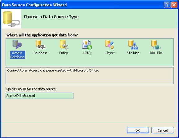 7. Choose a Microsoft Access database from APP_Data.